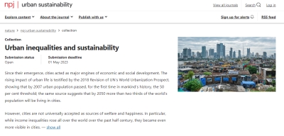Regional Science - Npj Urban Sustainability: Call for Papers for the ...