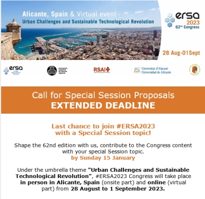 Regional Science - Call for Special Session Proposals: EXTENDED DEADLINE